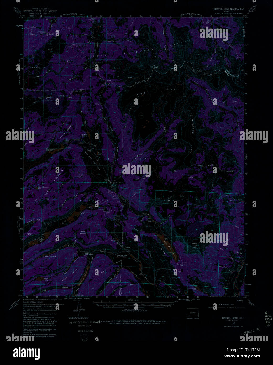 USGS TOPO Map Colorado CO Bristol Head 402341 1959 62500 Inverted ...