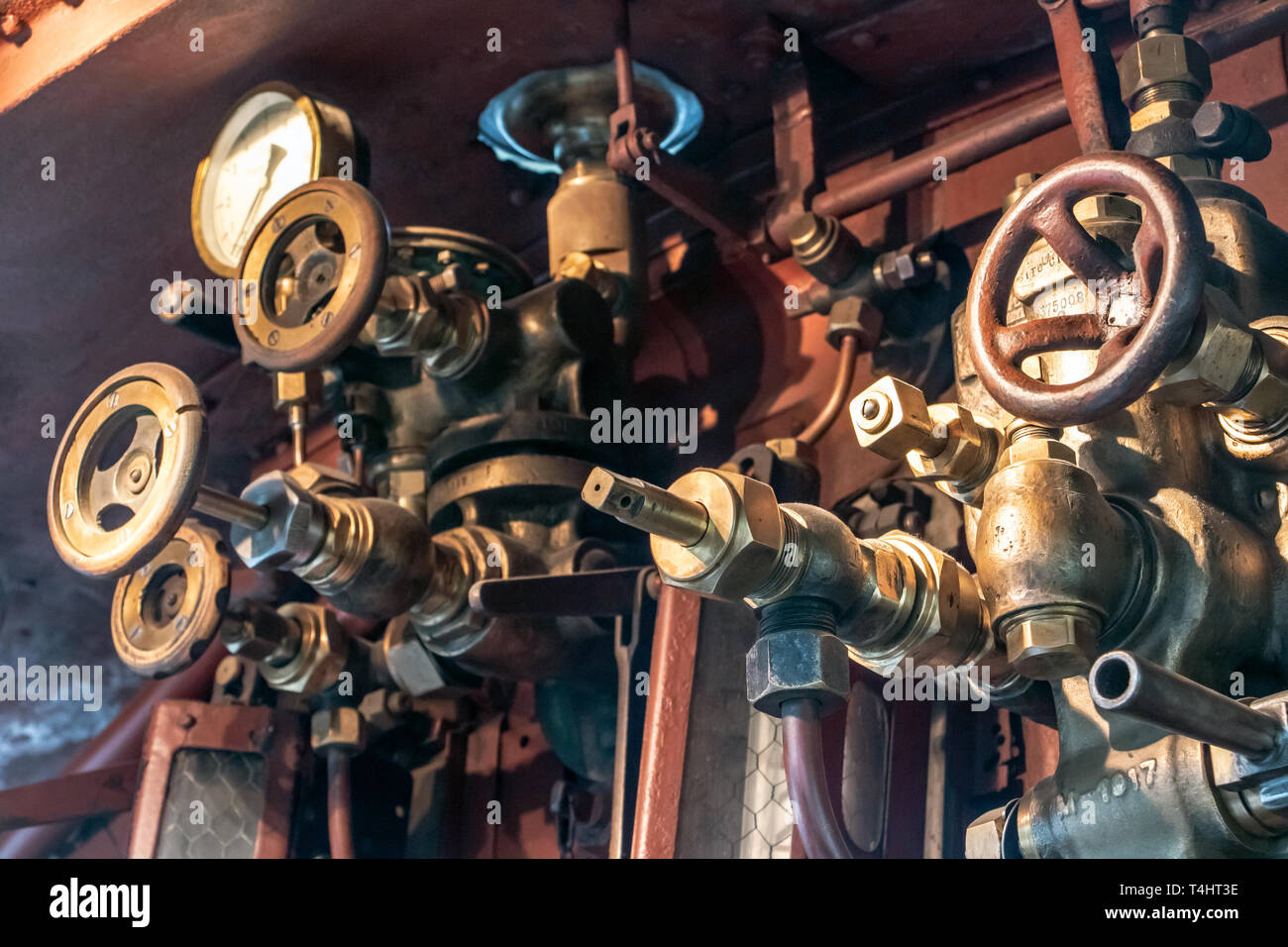 System of pipes and pressure regulating valve in the cabin of steam ...