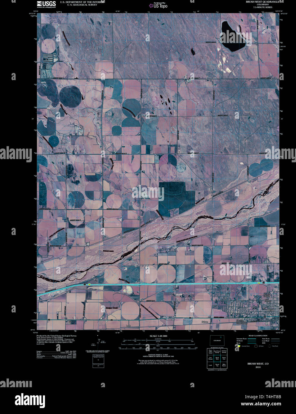 USGS TOPO Map Colorado CO Brush West 20100917 TM Inverted Restoration ...