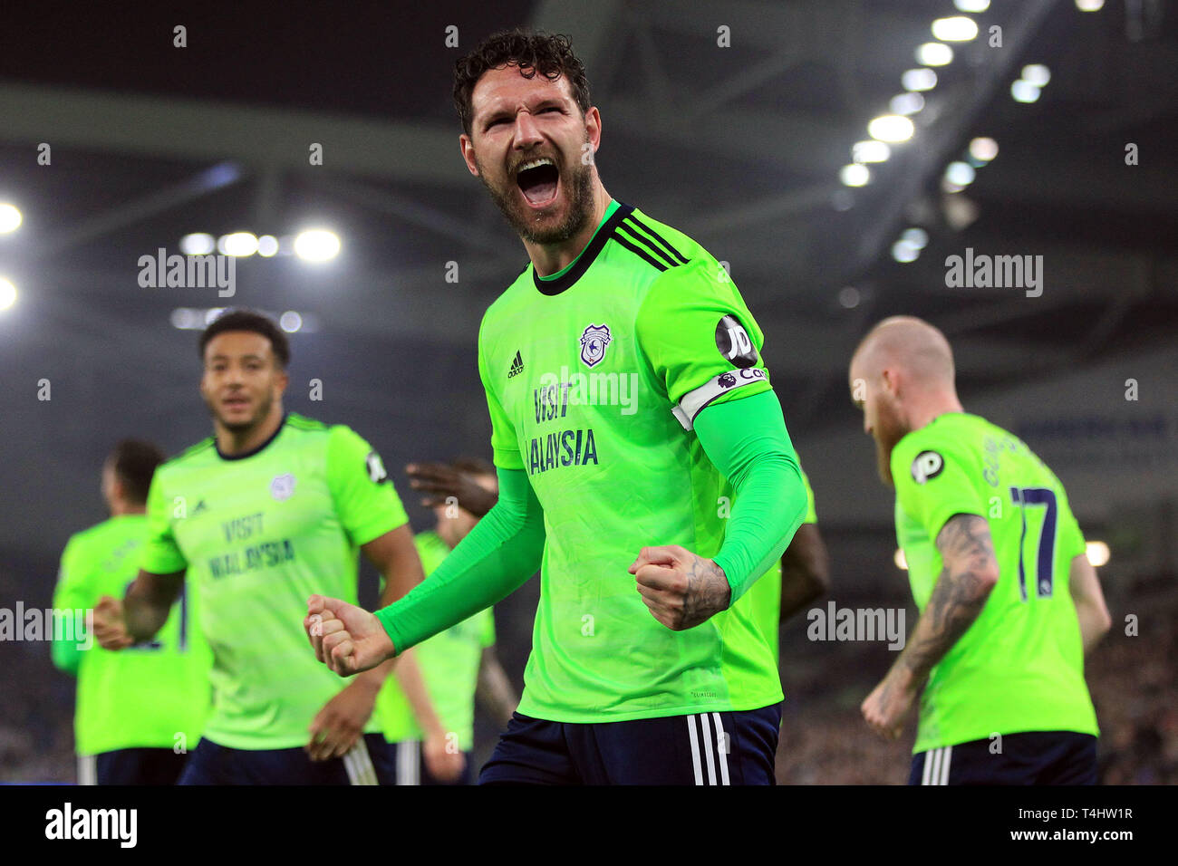 Brighton, UK. 16th Apr, 2019. Sean Morrison of Cardiff City celebrates ...