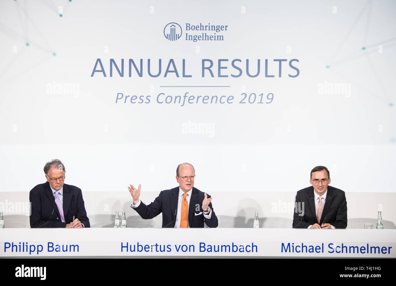 Ingelheim, Germany. 17th Apr, 2019. Philipp Baum (l-r), Head of Corporate Communications ...