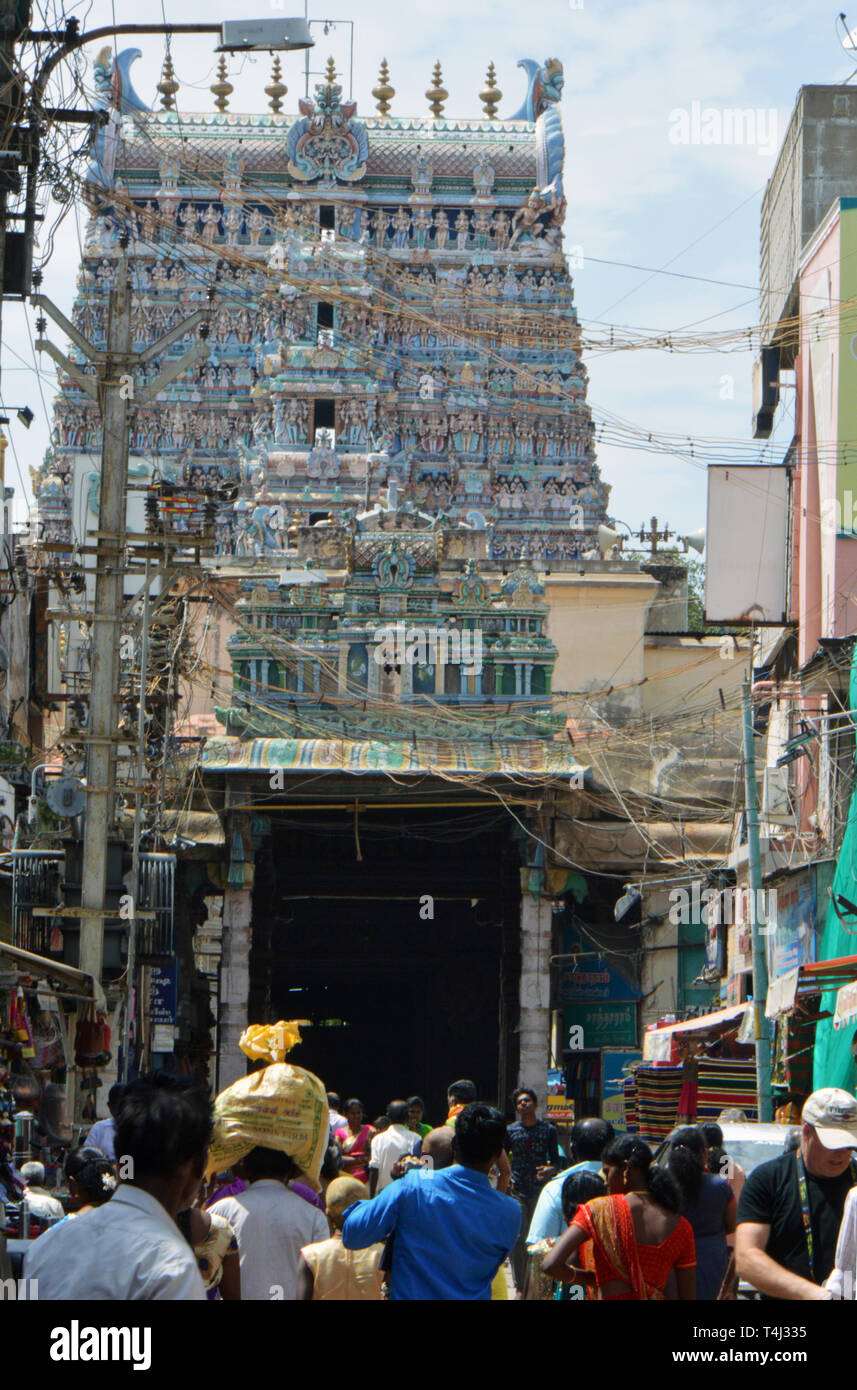 View from the old town to a Meenakshi temple in Madurai in the south of ...