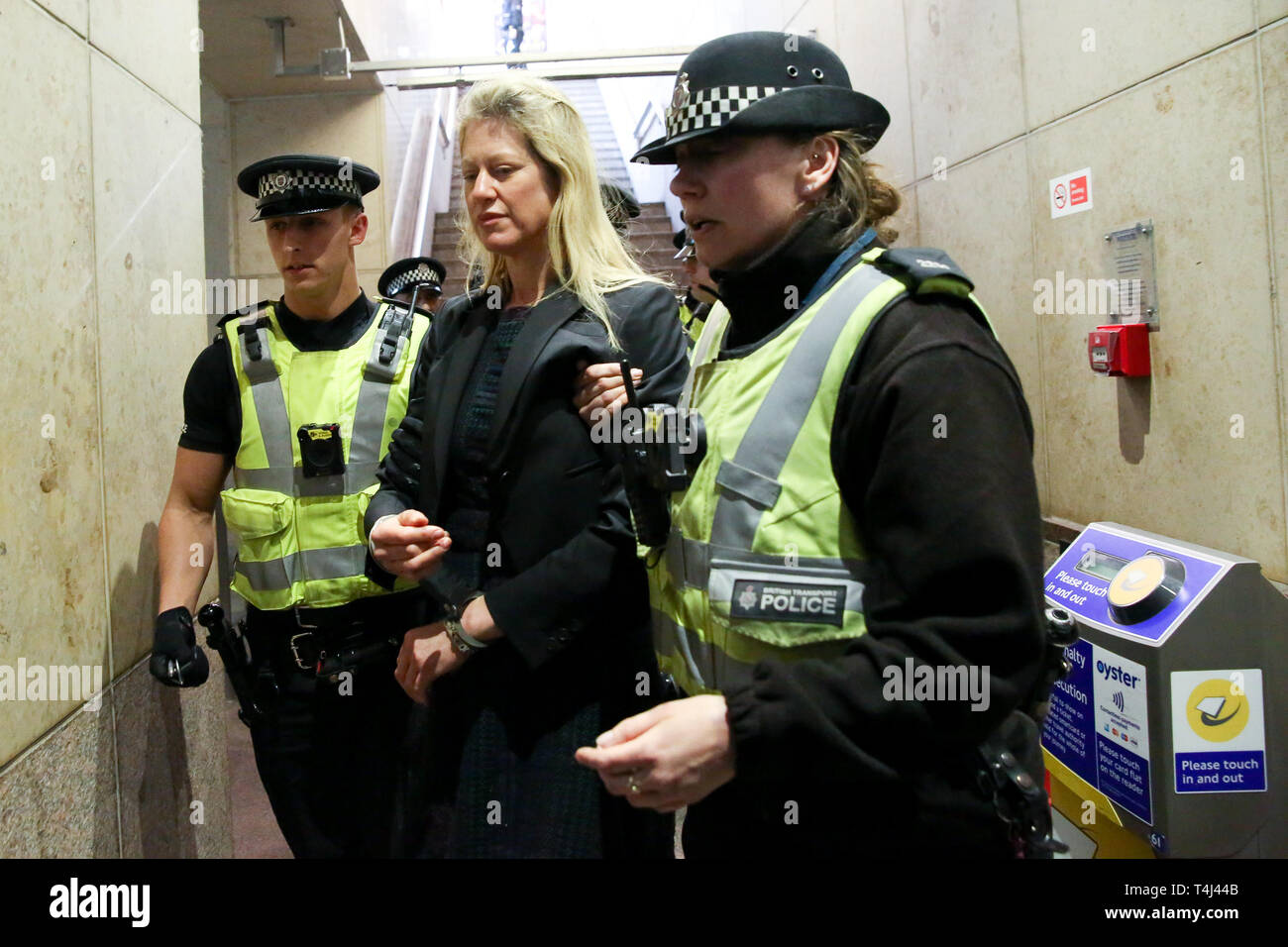 London Underground. UK 17 Apr 2019 - A female environmental activist is ...