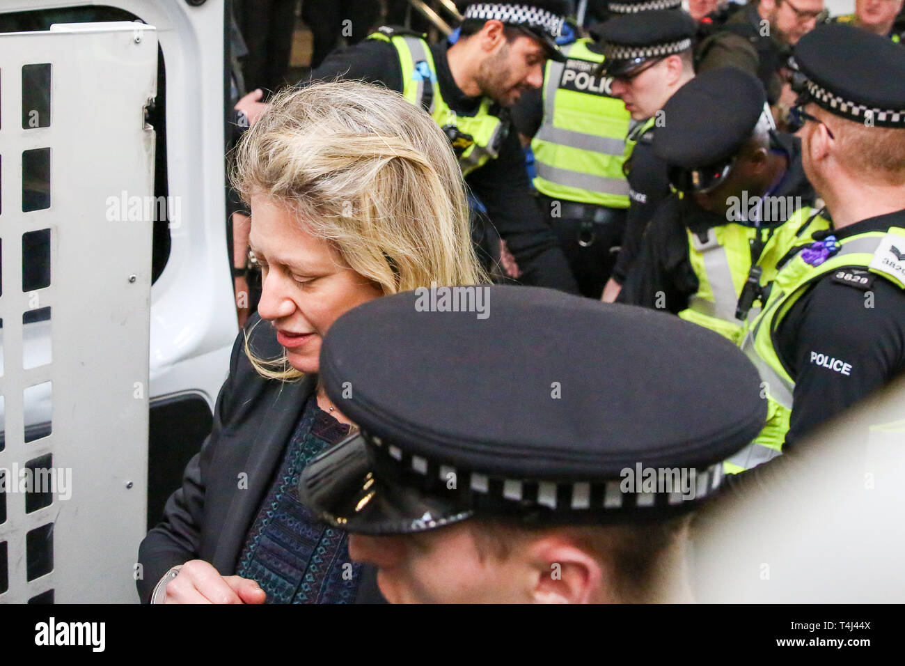 London Underground. UK 17 Apr 2019 - A female environmental activist is ...