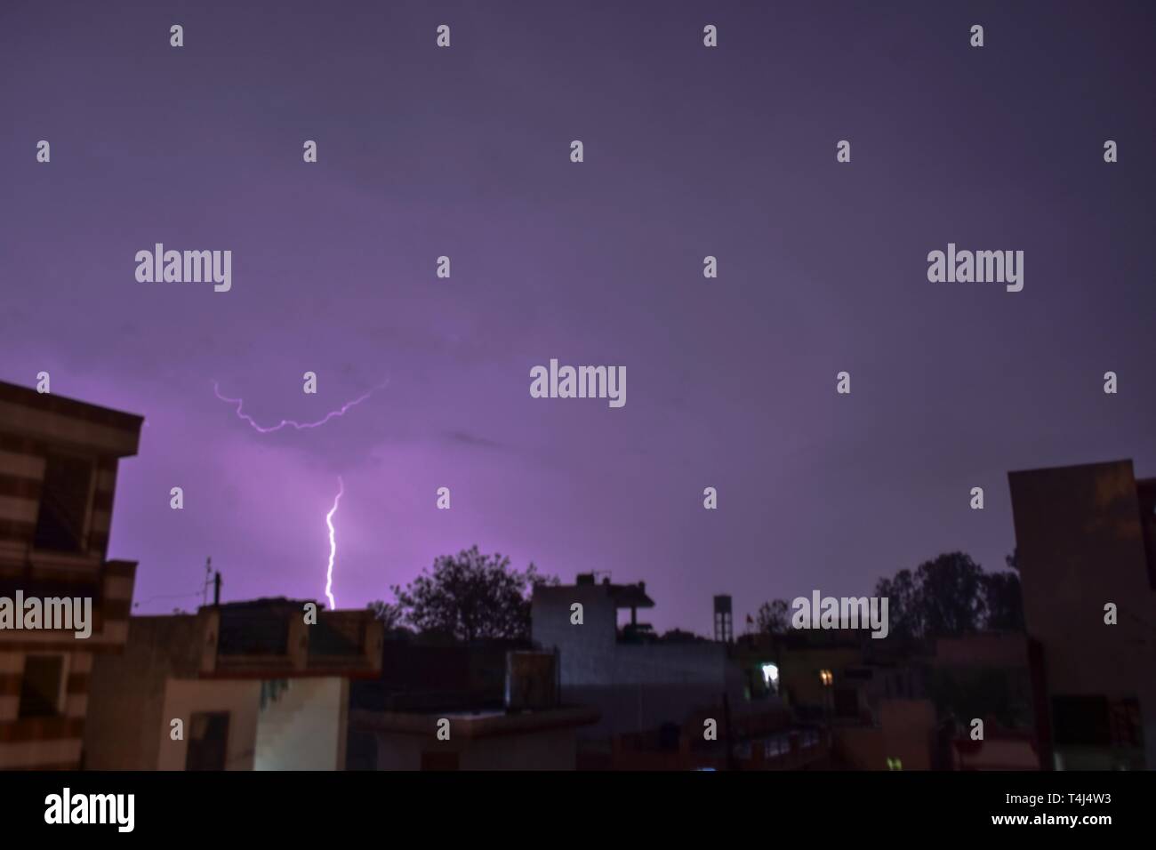 April 17, 2019 - Punjab, J&K, India - Lightning strikes during a thunderstorm in Patiala ...