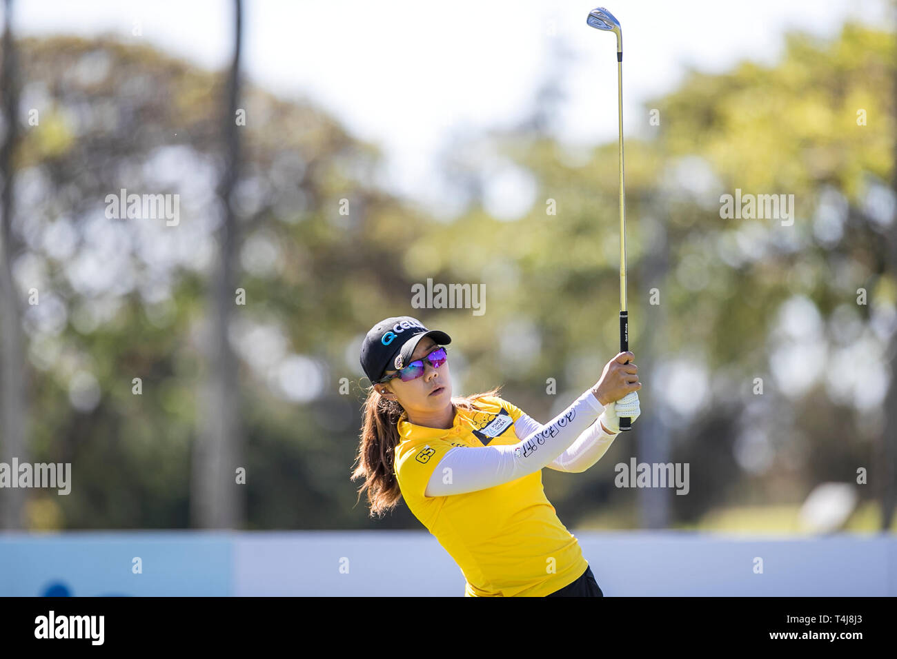 April 16, 2019 - Jenny Shin hits her tee shot no the 8th hole during ...