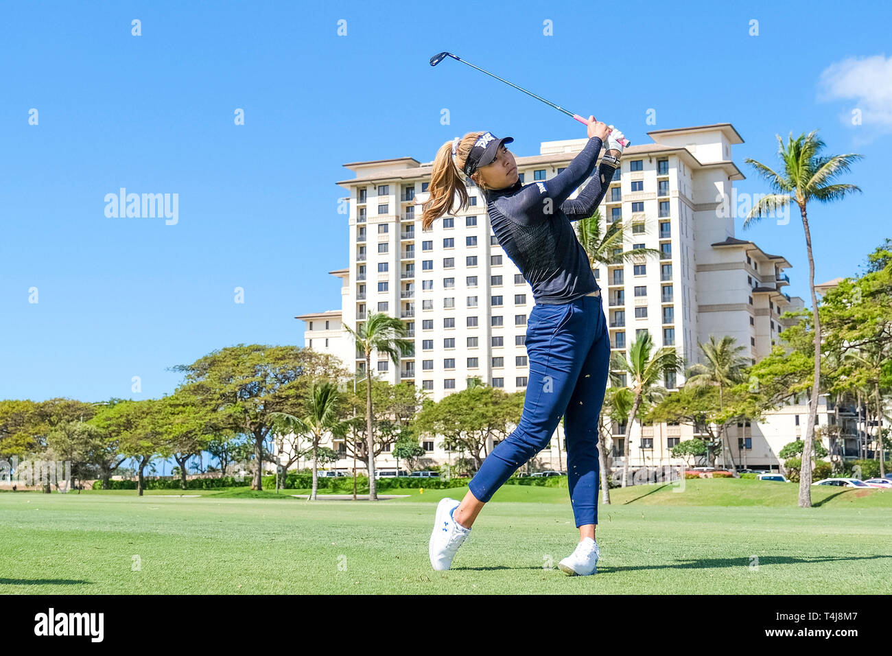 April 16, 2019 - Alison Lee hits her approach shot no the 9th hole ...