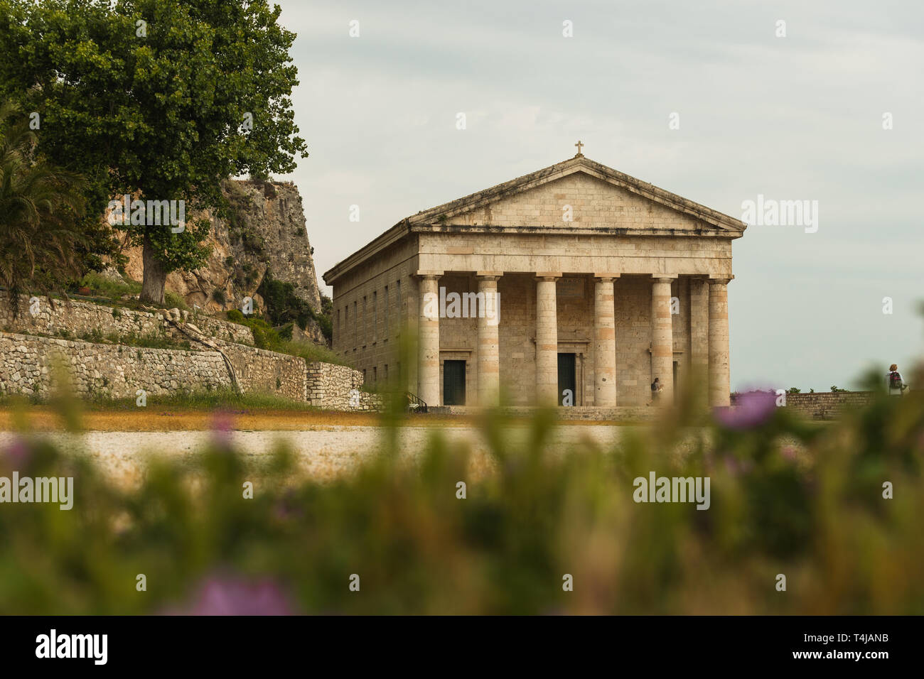 Church of St. George inside the Old Fortress of Corfu Town with grass ...