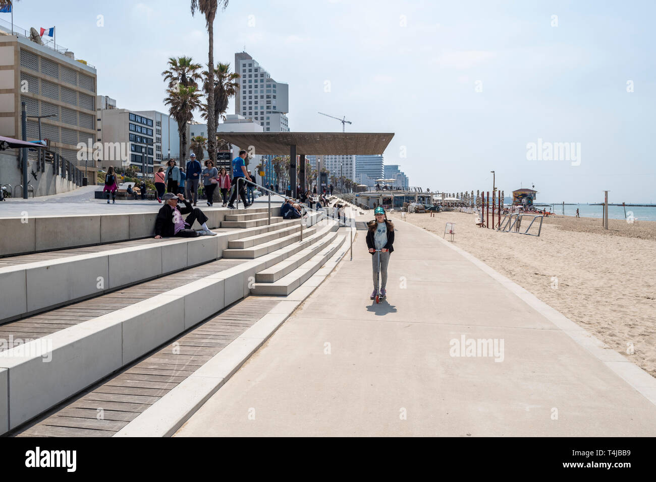 Israel, Tel Aviv-Yafo - 22 March 2019: The new Tayelet - Central Beach ...