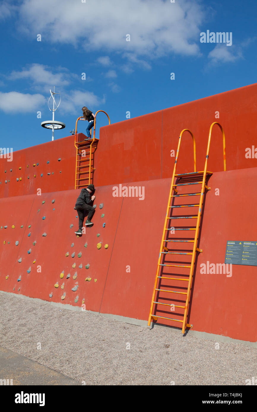 Climbing wall at the Queen Elizabeth Olympic park, Stratford, London ...
