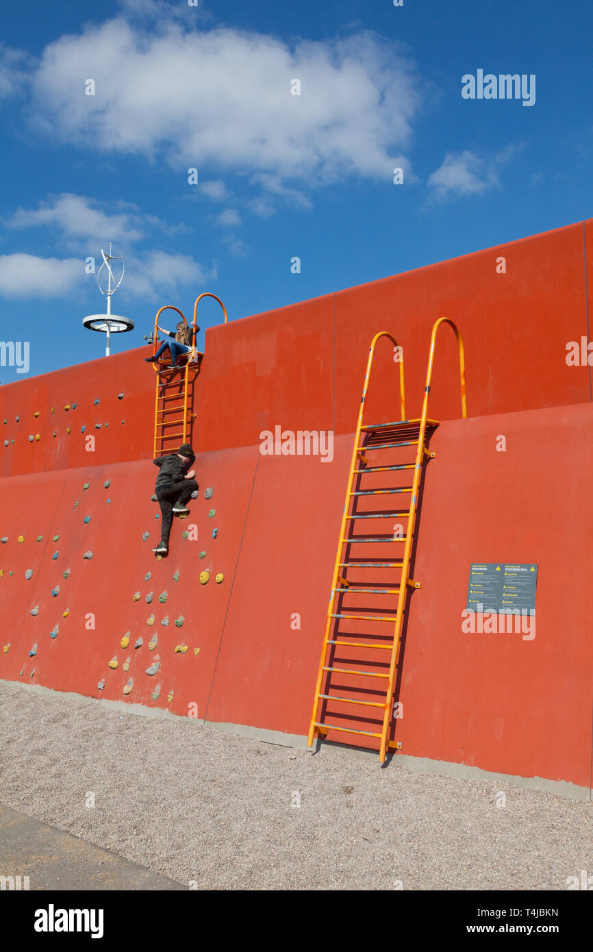 Climbing wall at the Queen Elizabeth Olympic park, Stratford, London ...