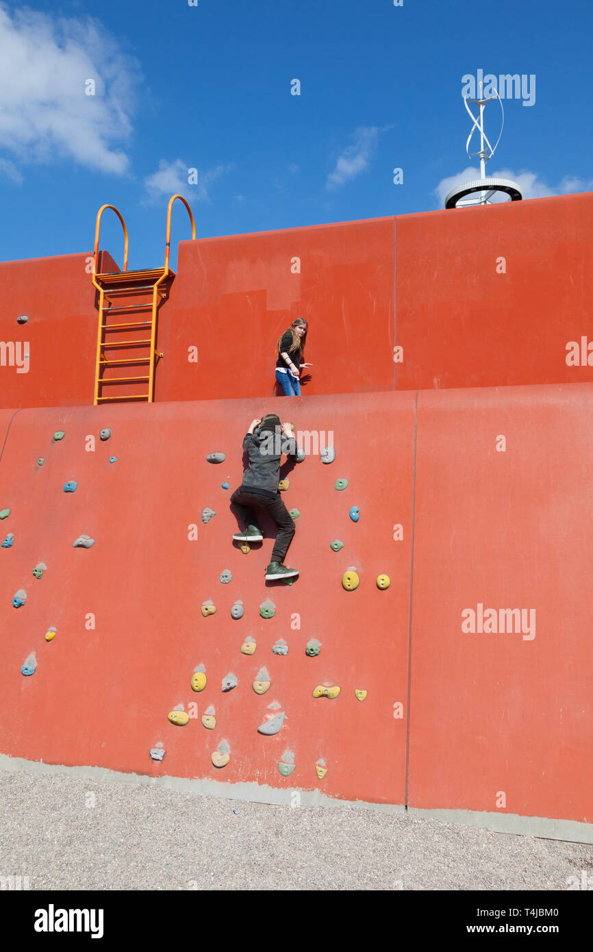 Climbing wall at the Queen Elizabeth Olympic park, Stratford, London ...
