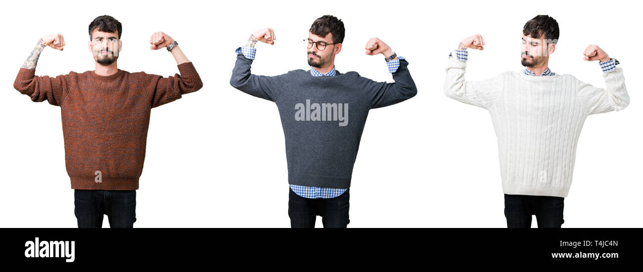Collage of young man wearing a sweater over isolated background showing ...