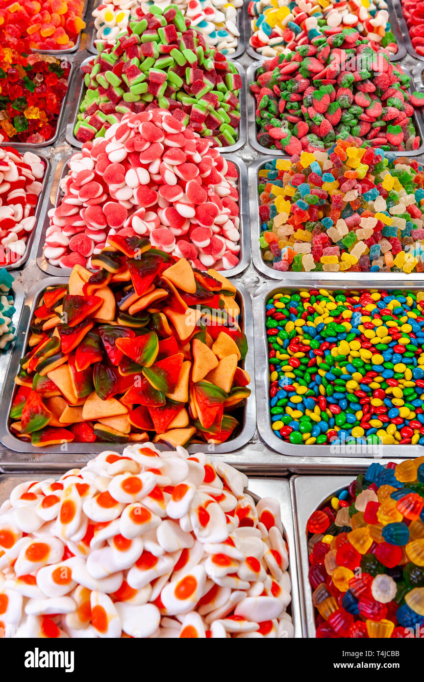 Israel, Tel Aviv-Yafo - 12 April 2019: Candies sold in Shuk Hacarmel ...