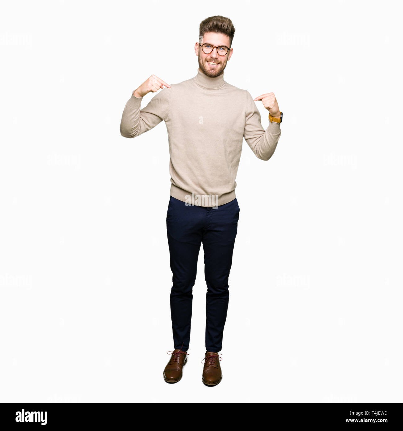 Young handsome business man wearing glasses looking confident with ...