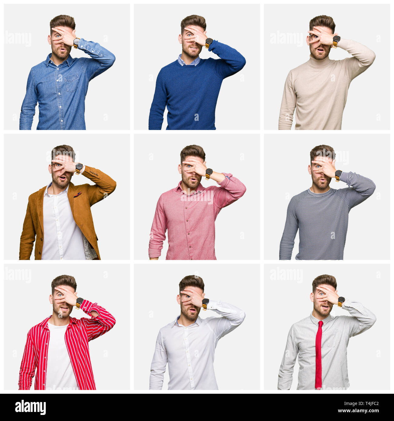 Collage of handsome young business man wearing different looks over ...
