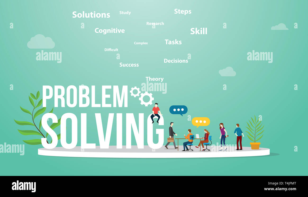 problem solving business concept with big word text and team people ...