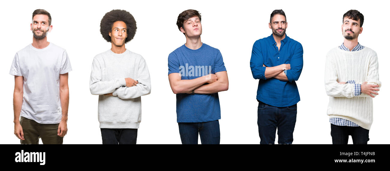 Collage of group of people over white isolated background smiling ...