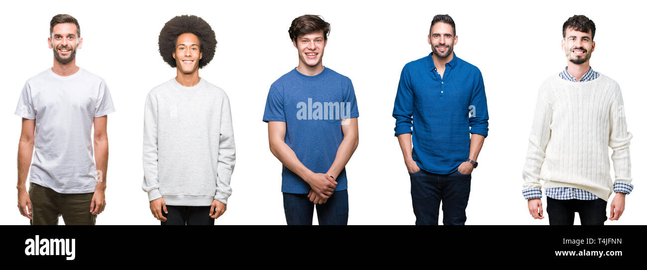 Collage of group of people over white isolated background with a happy ...