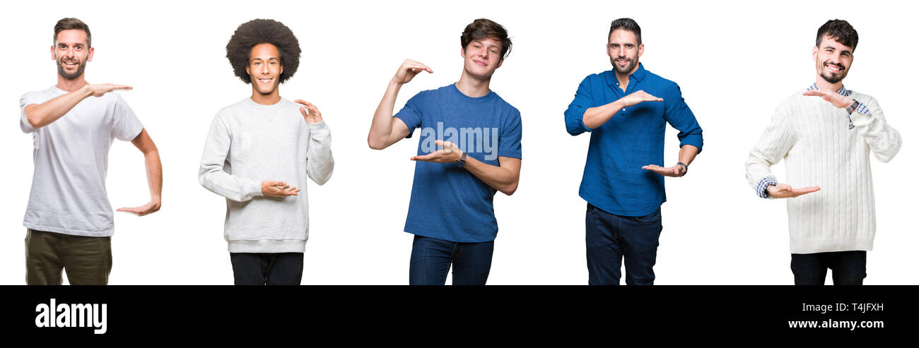 Collage of group of people over white isolated background gesturing ...