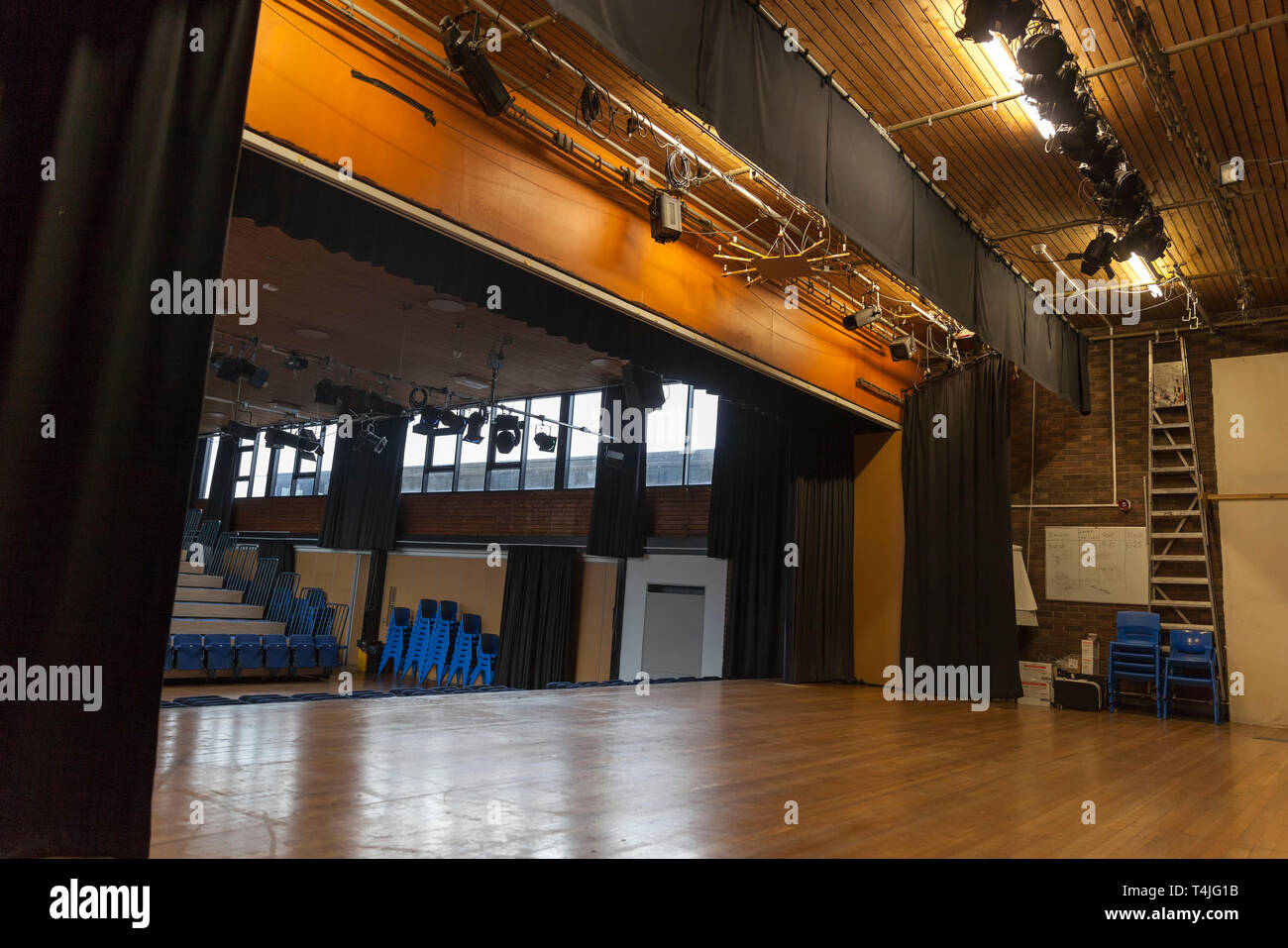 Backstage of a school theatre Stock Photo - Alamy