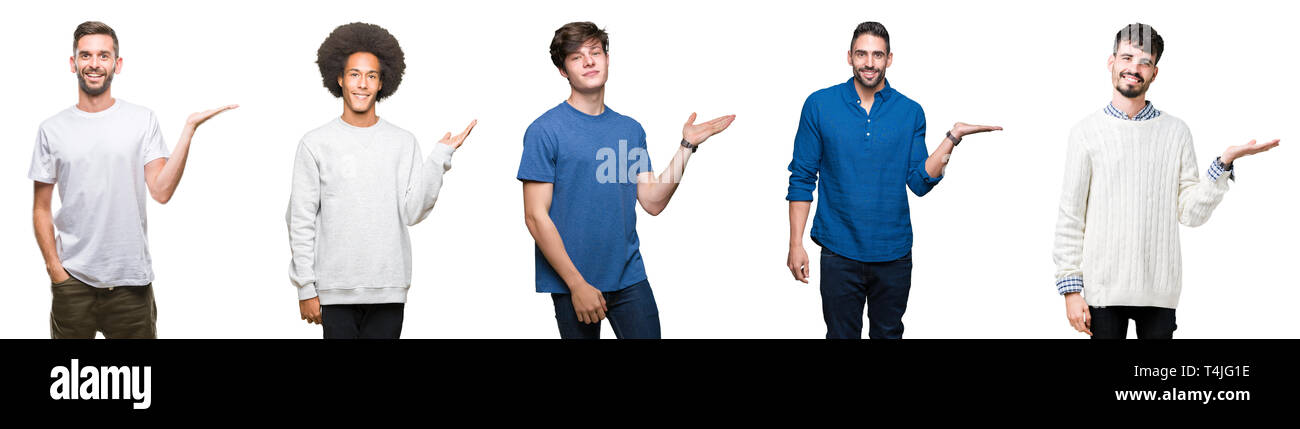 Collage of group of people over white isolated background smiling ...