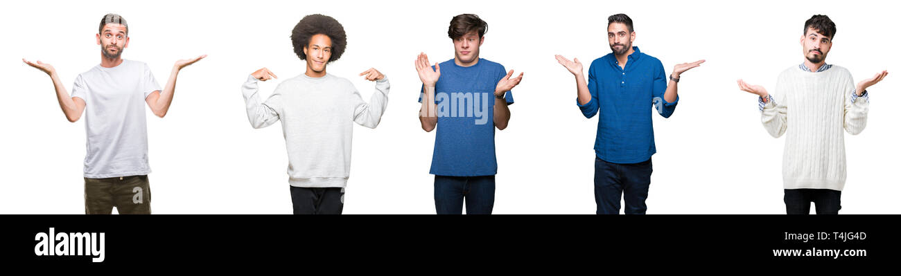 Collage of group of people over white isolated background clueless and ...