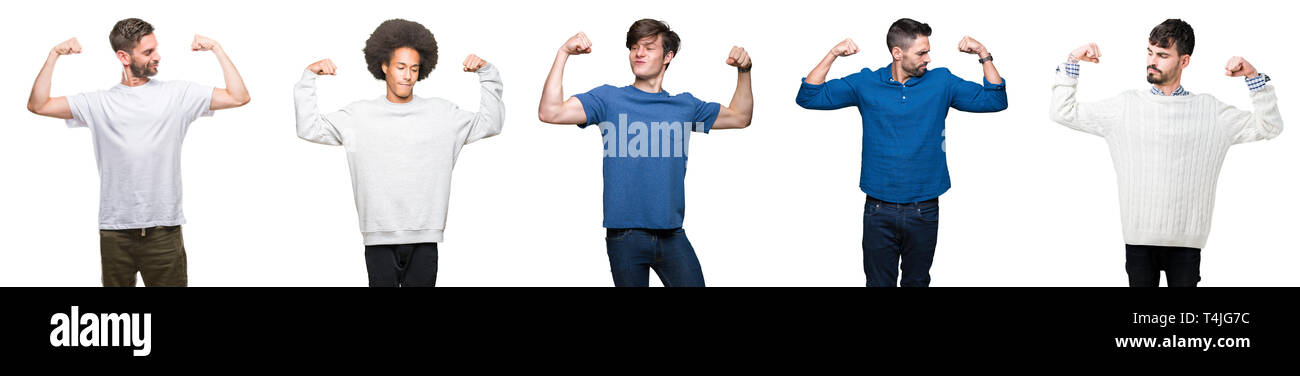 Collage of group of people over white isolated background showing arms ...