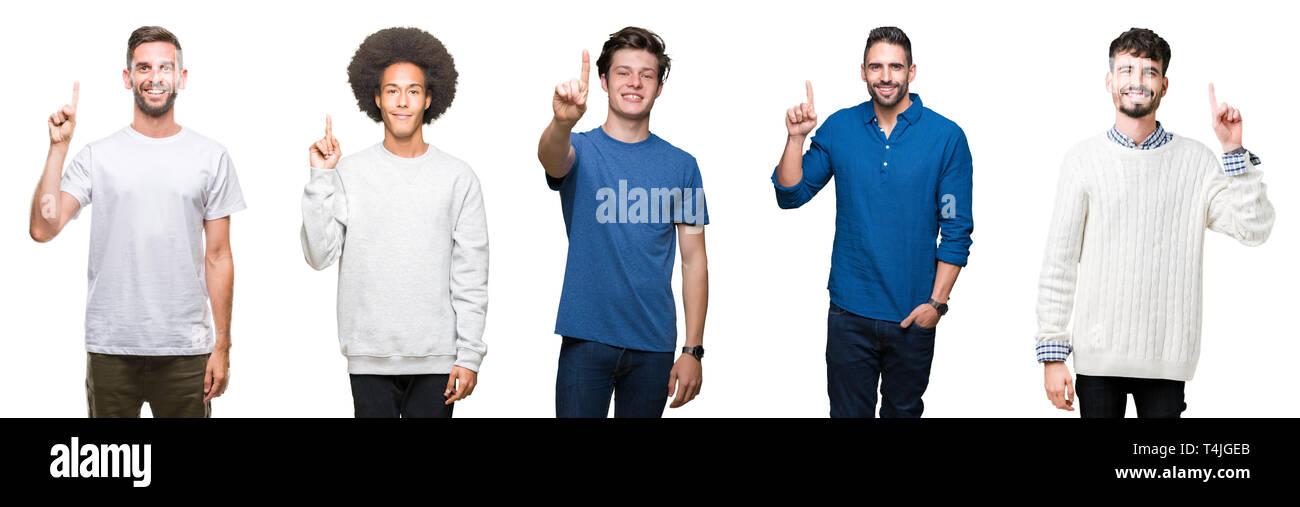 Collage of group of people over white isolated background showing and ...