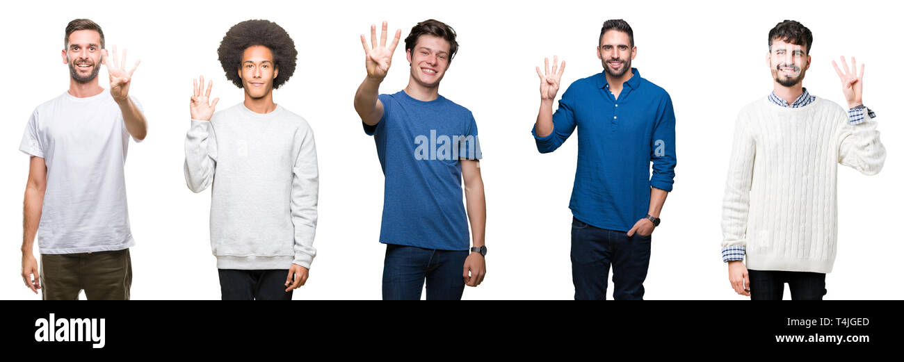 Collage of group of people over white isolated background showing and ...