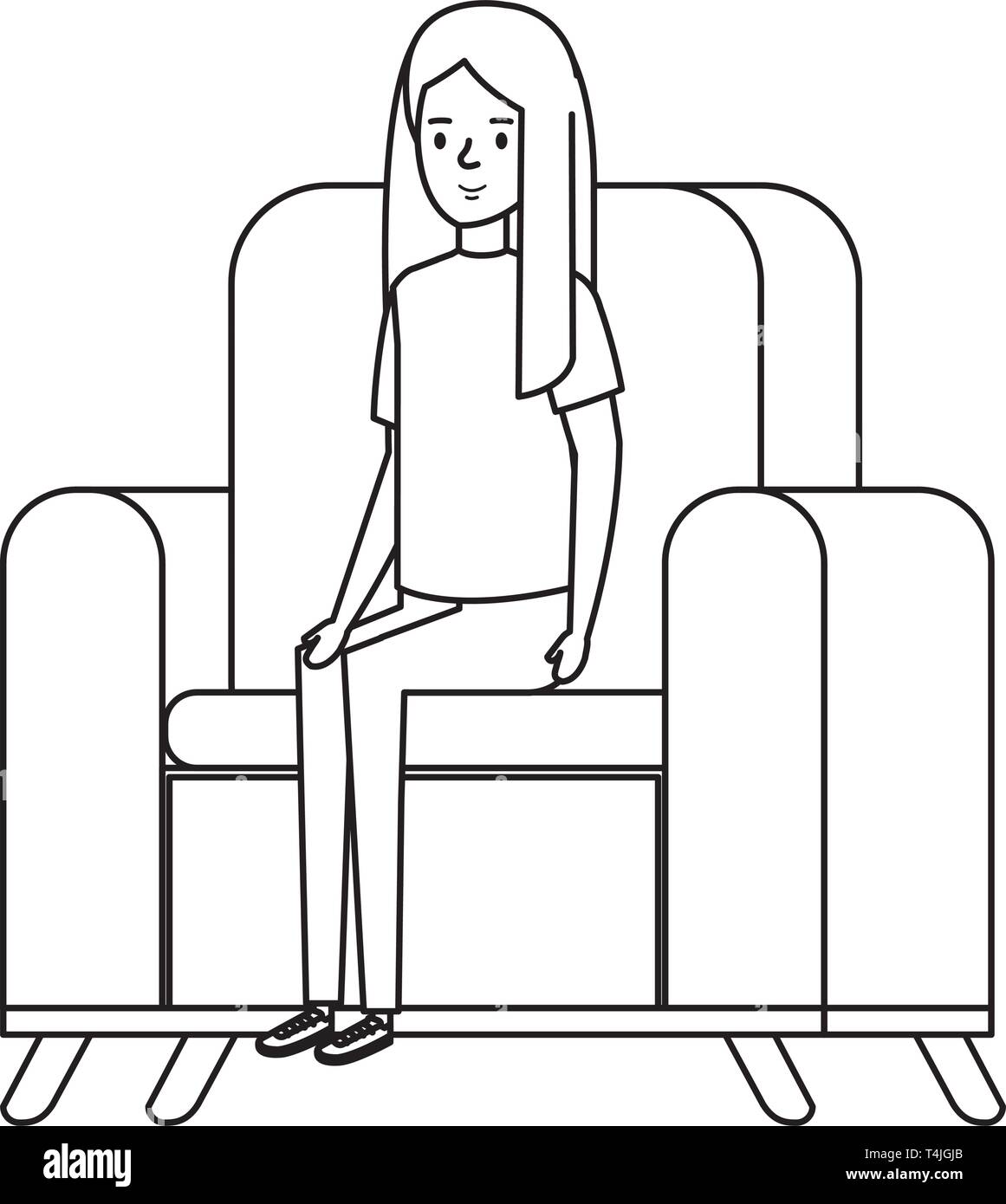 little girl sitting in sofa character Stock Vector Image & Art - Alamy