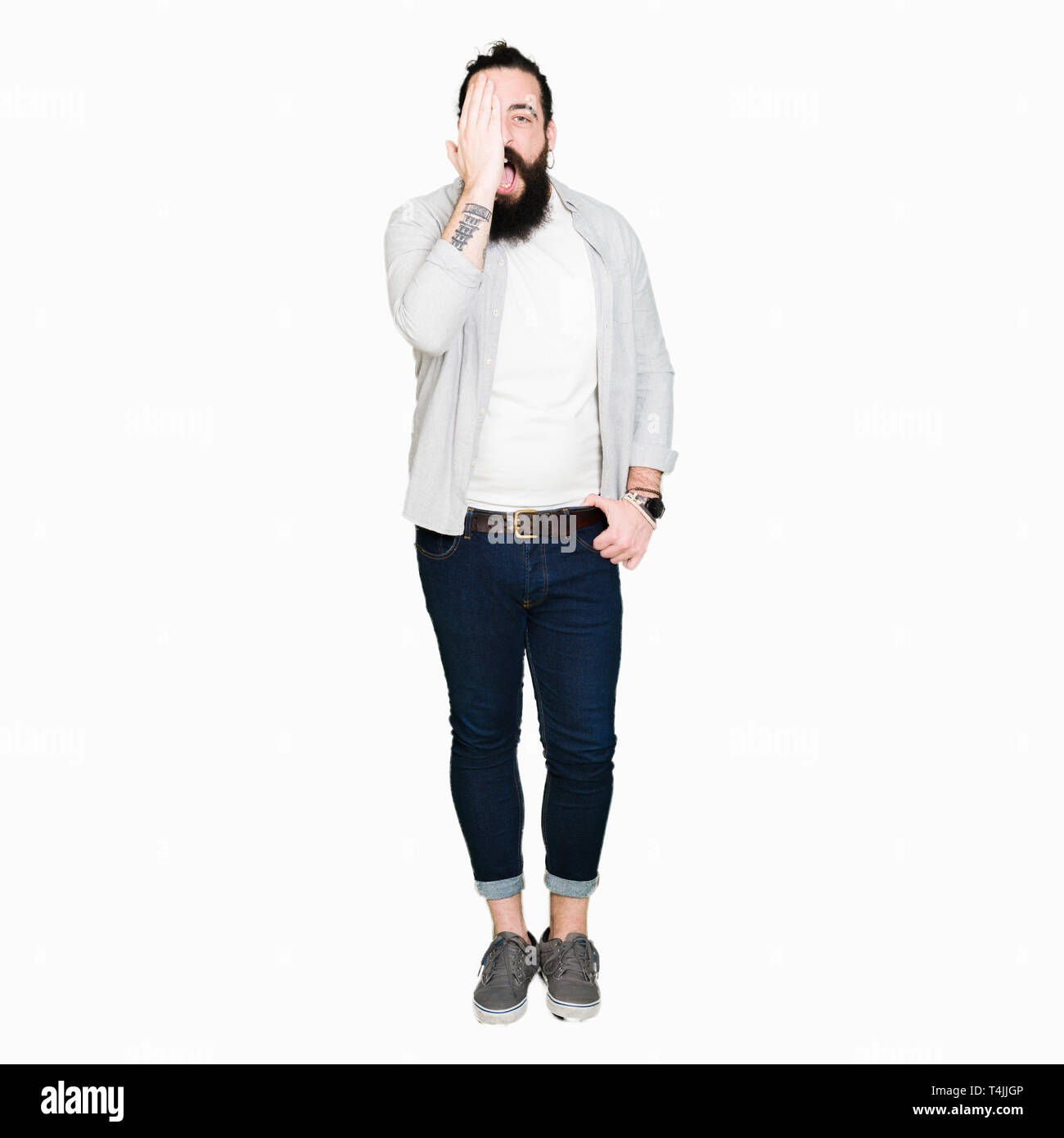 Eyes covered with hair Cut Out Stock Images & Pictures - Alamy