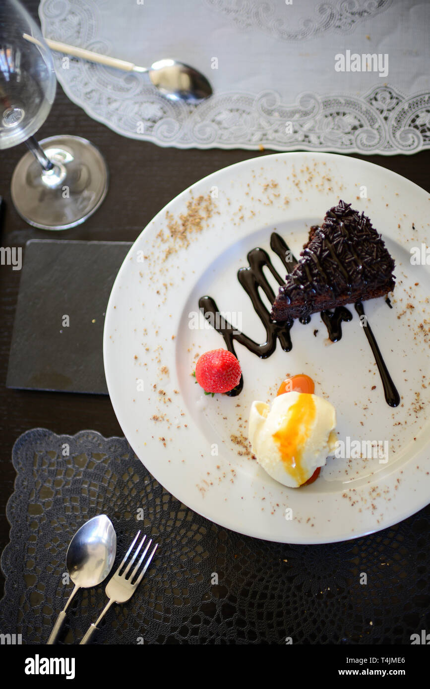 Chocolate dessert at A Raposa restaurant in Sintra, Portugal Stock ...