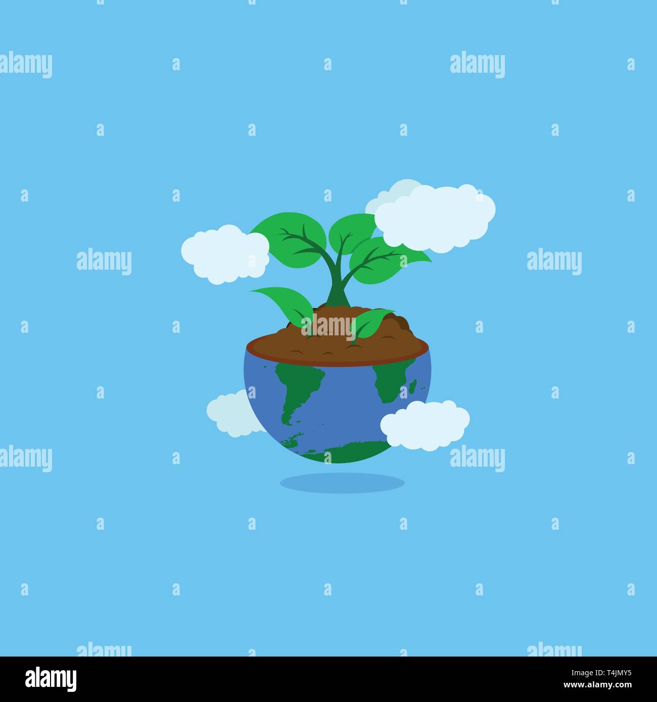 earth illustration with soil and growing plant or tree and leaf Stock ...