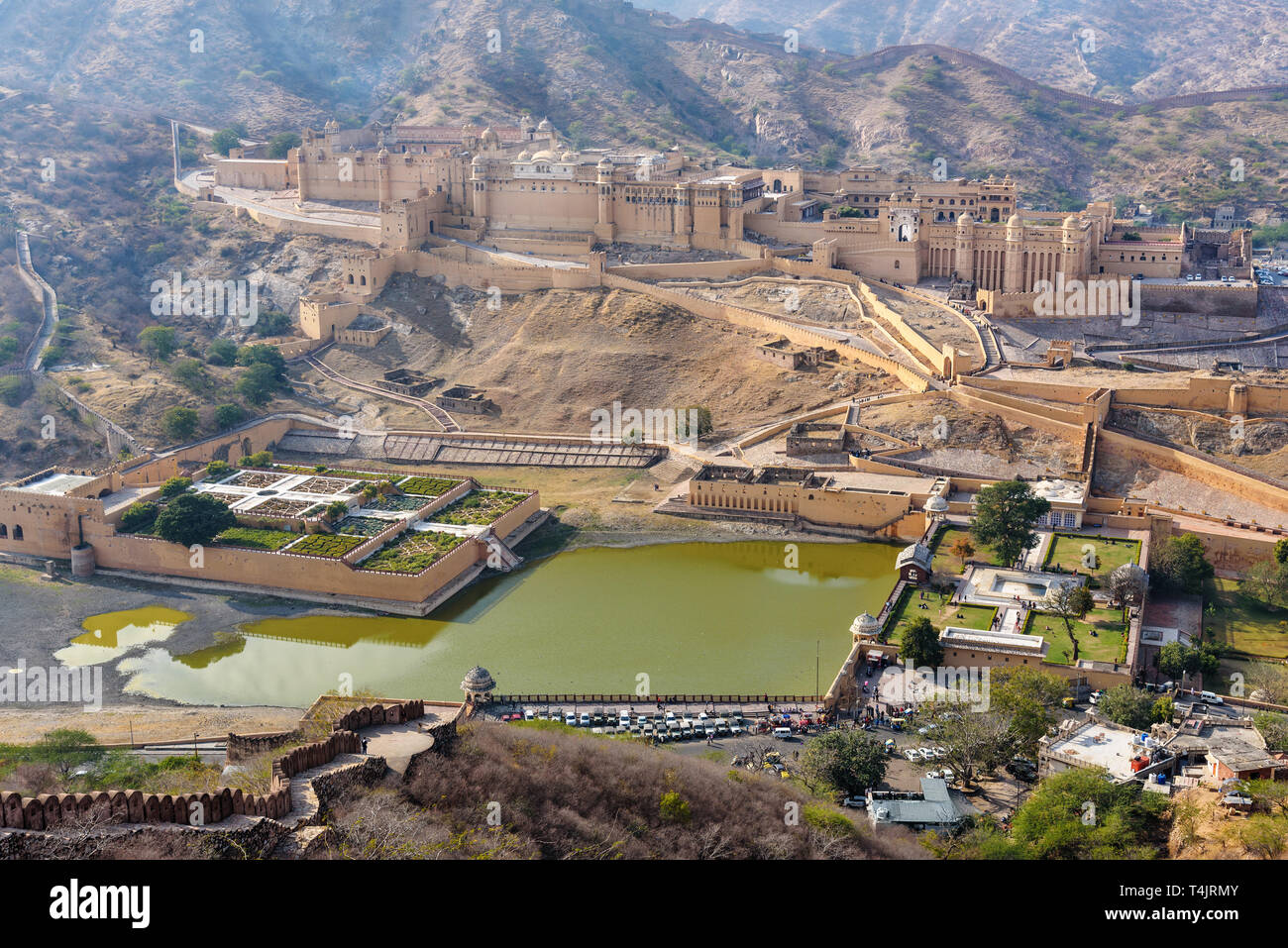 View of Amber fort and palace from walls. Jaipur. Rajasthan. India ...