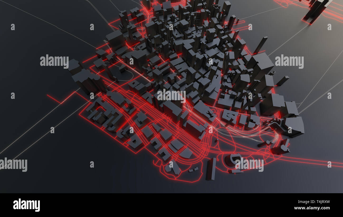 Futuristic night city. 3D illustration Stock Photo - Alamy