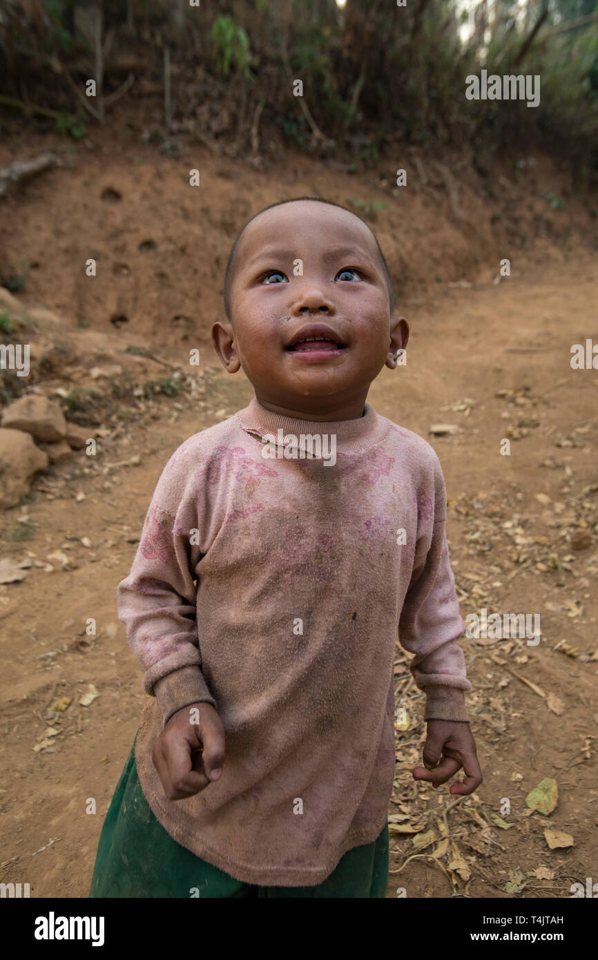 Little Shan boy near Pankam Village in Shan State, Myanmar Stock Photo ...