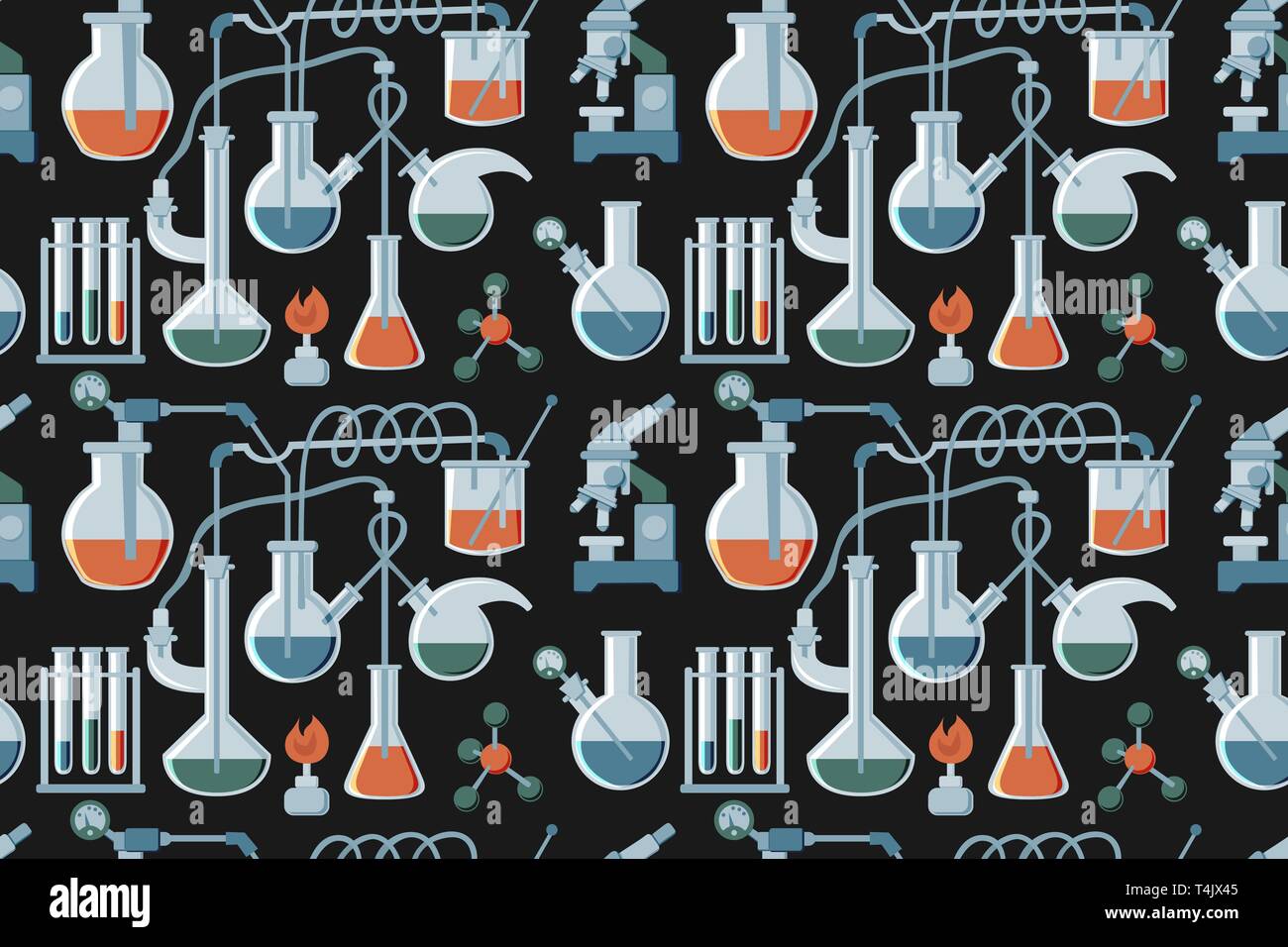 Cartoon hand drawn Science seamless pattern. Colorful flat background ...