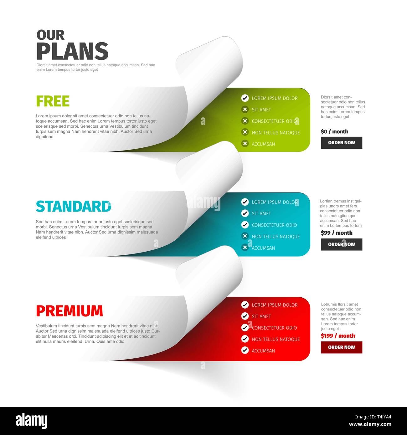 Product / service subscription price plan comparison overview table ...