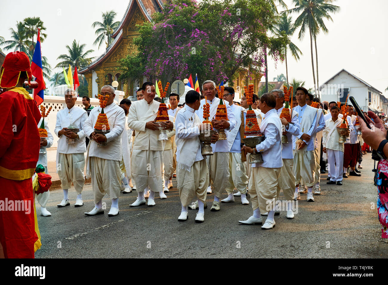 LUANG PRABANG, LAOS - APRIL 17. 2019. Local Lao people celebrating Pi ...