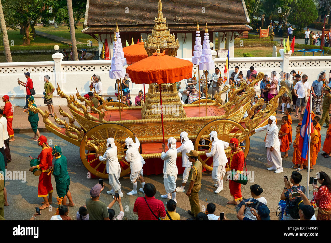 LUANG PRABANG, LAOS - APRIL 17. 2019. Local Lao people celebrating Pi ...
