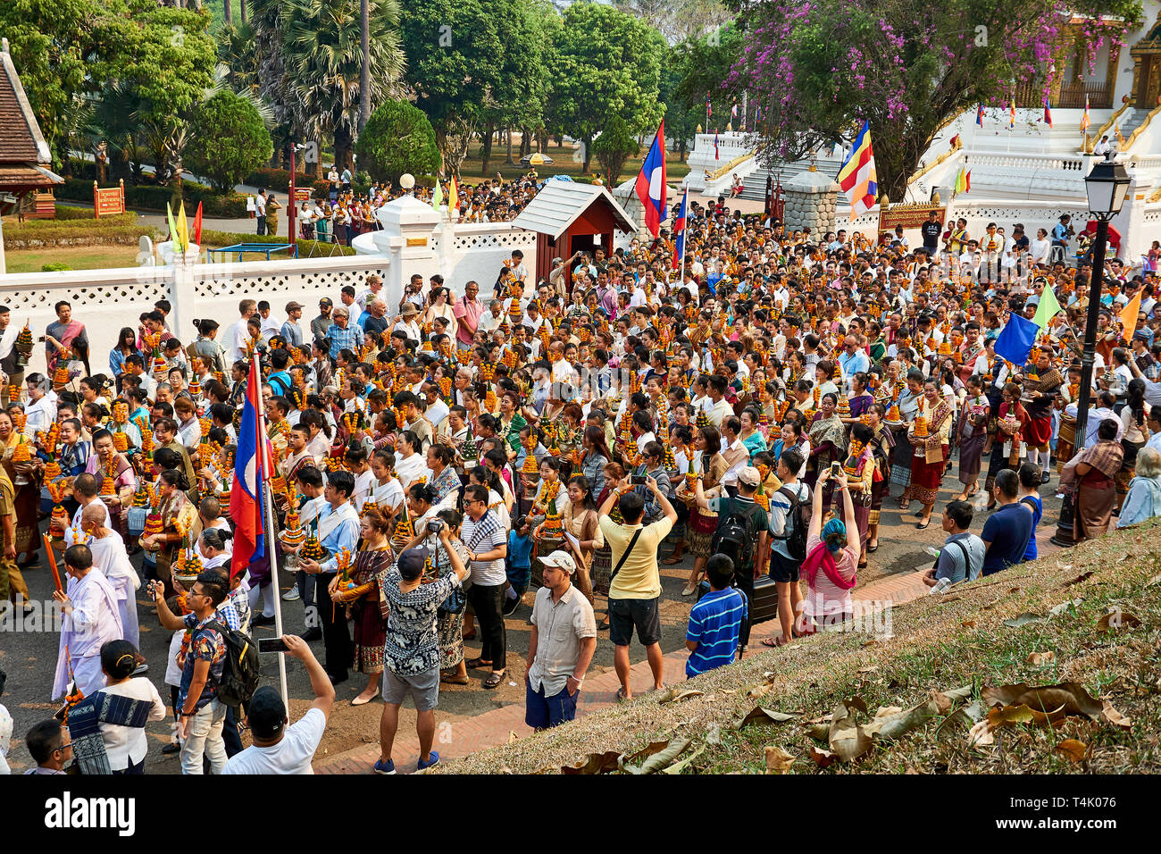 LUANG PRABANG, LAOS - APRIL 17. 2019. Local Lao people celebrating Pi ...