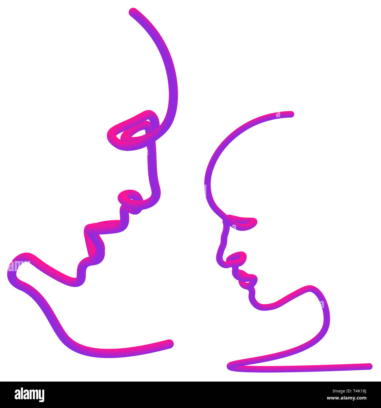 Two people silhouettes drawn with one line. Simple illustration ...