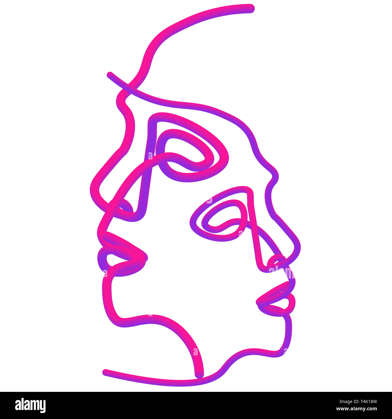 Two people silhouettes drawn with one line. Simple illustration ...