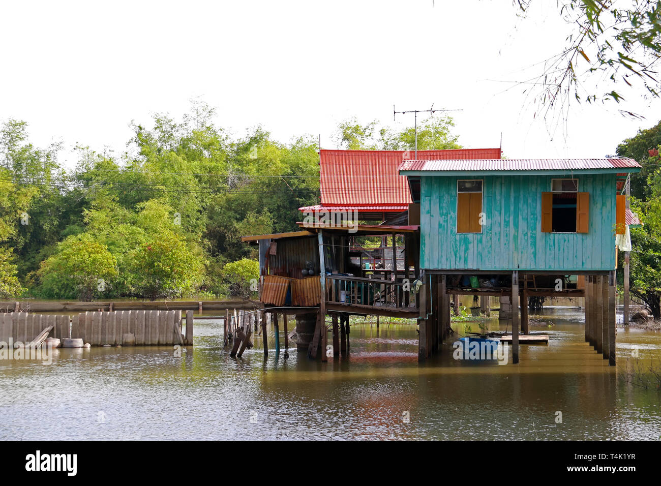 wooden house flooded, old rural house in water Stock Photo - Alamy