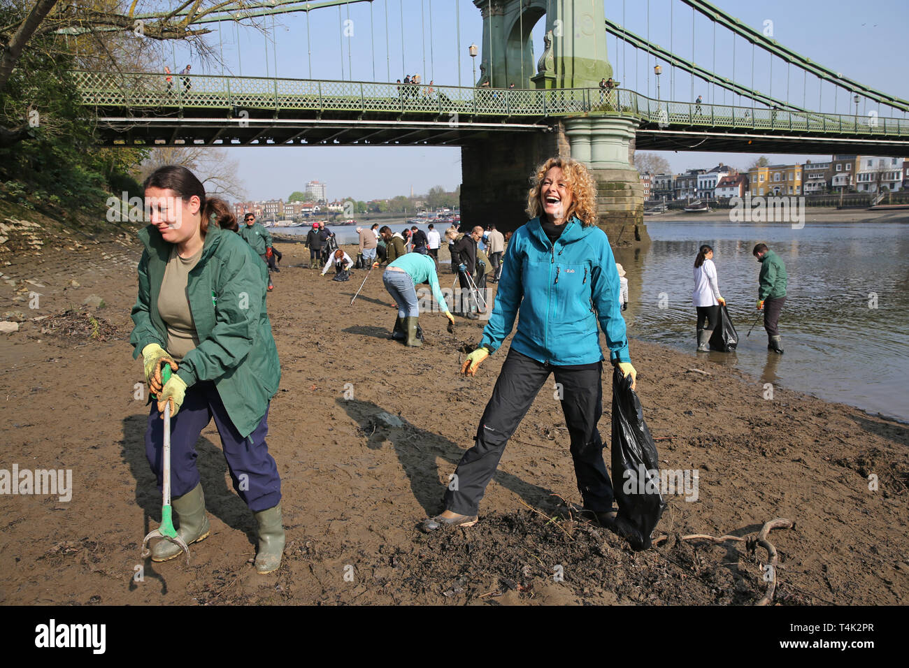 Kate Humble helps a team of people pick up litter during a special ...
