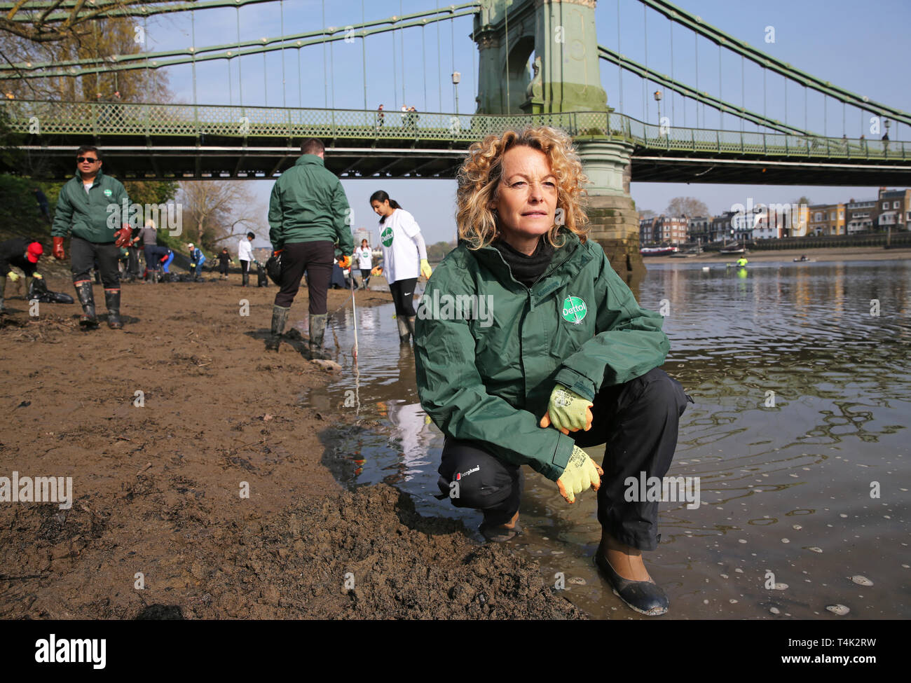 Kate Humble helps a team of people pick up litter during a special ...