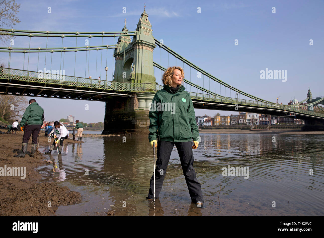 Kate Humble helps a team of people pick up litter during a special ...