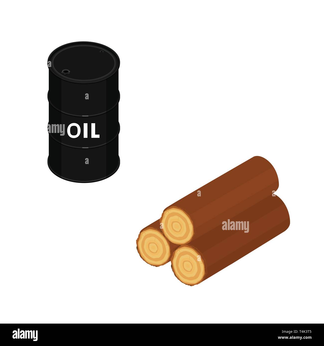 Natural resources oil and wood isolated on white background isometric ...