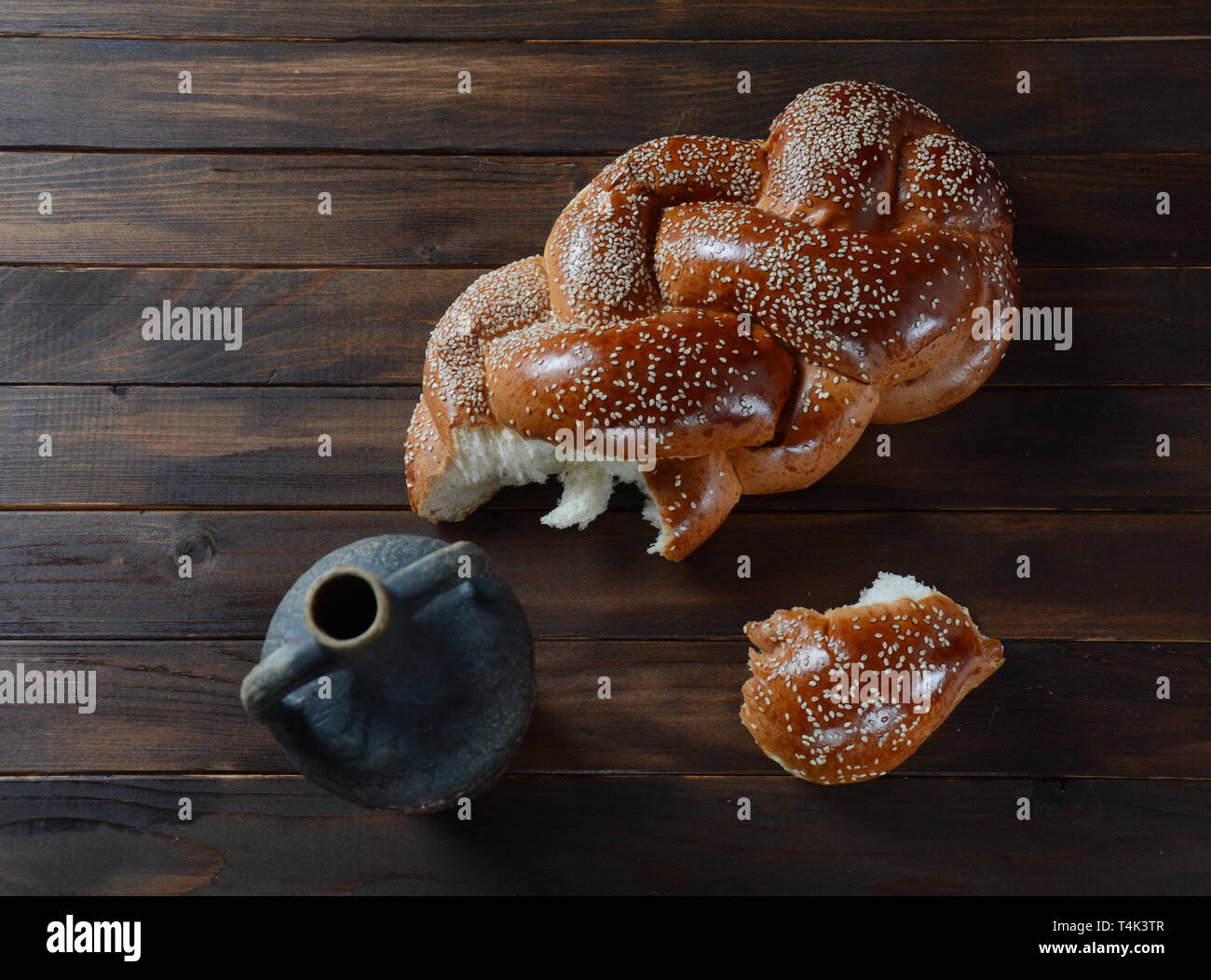 Homemade challah bread with sesame seeds. Jewish traditional bread for ...